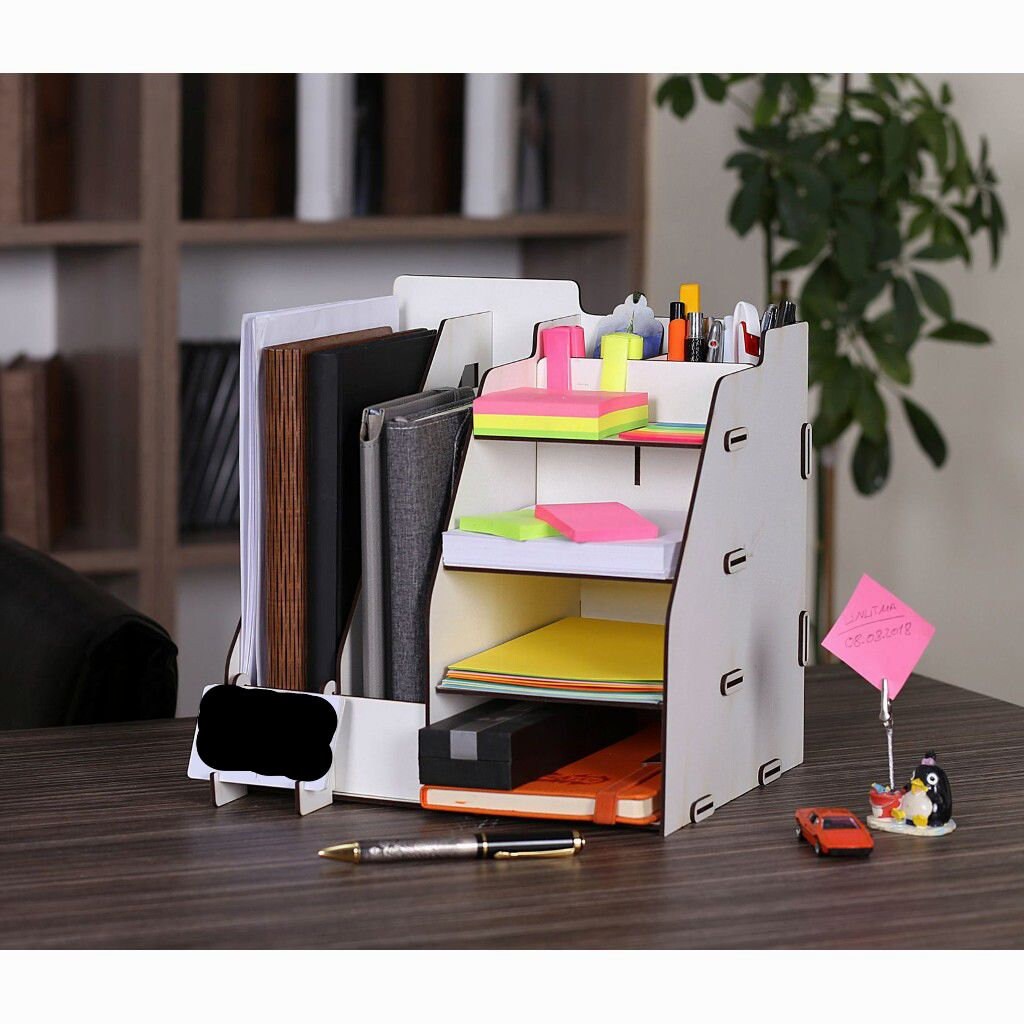 Personalized Desk Organizer, Wooden Desk Organizer With for Stationary ...