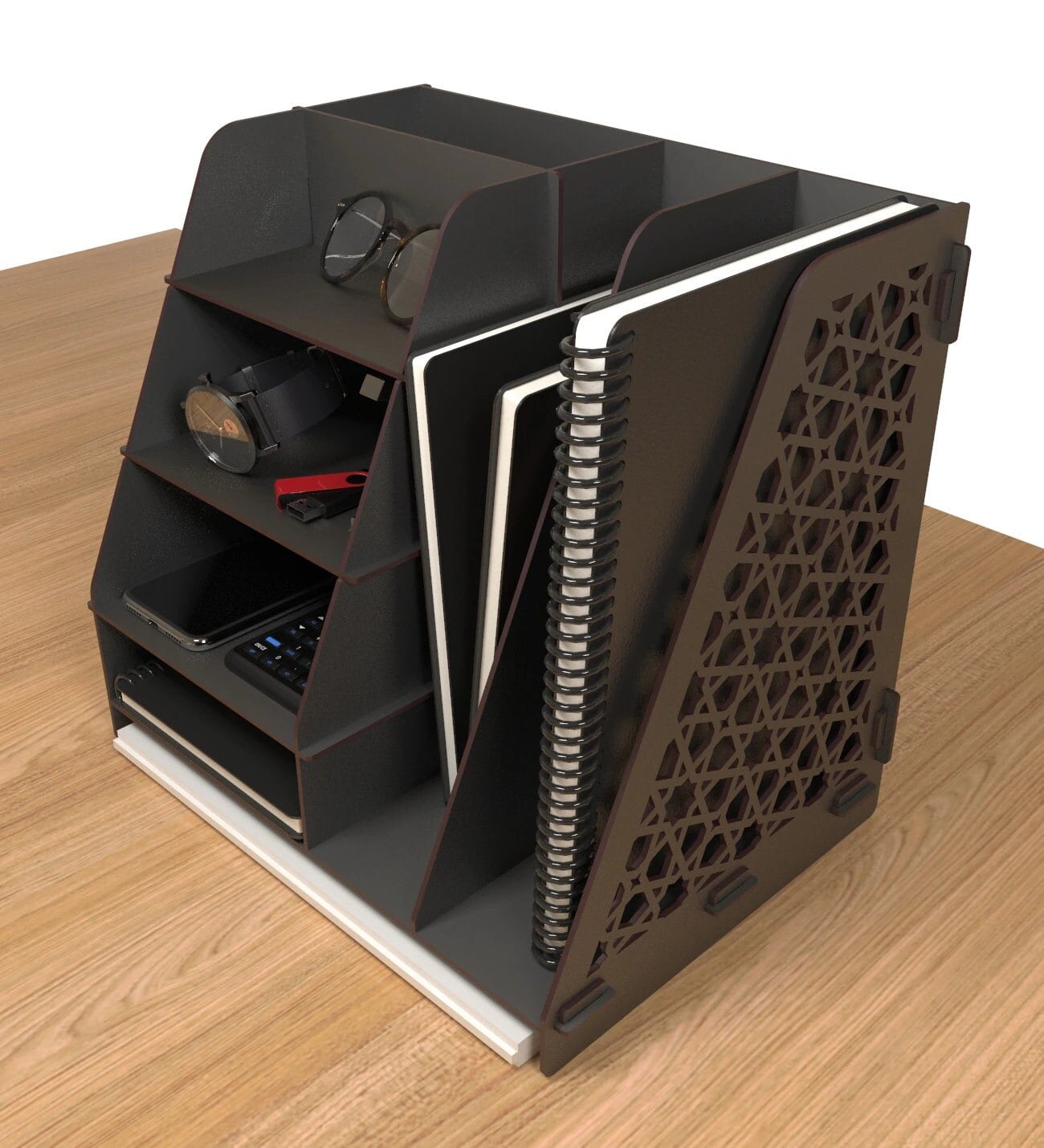 Desk Top Organizer, File Organizer for Desk, Wooden Desk Organizer With ...