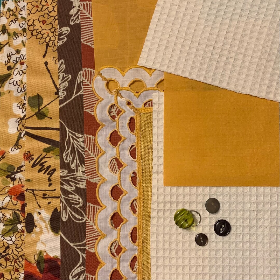 Warm Mixture of Colors in a Junk Journal Fabric and Trim Bundle, Slow ...