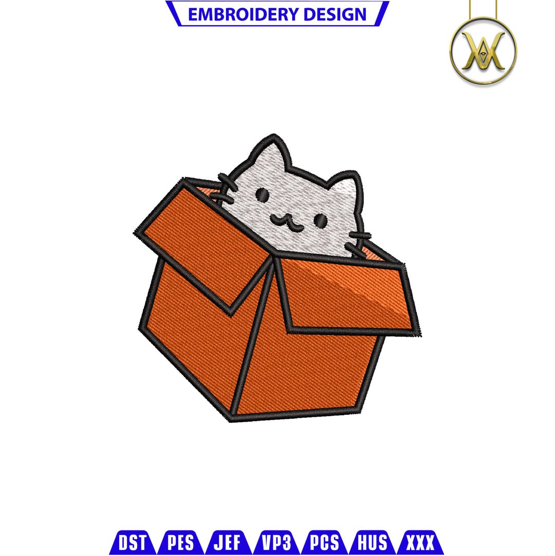 Cat in the Box Embroidery Designs | Cat Embroidery File | Cute ...