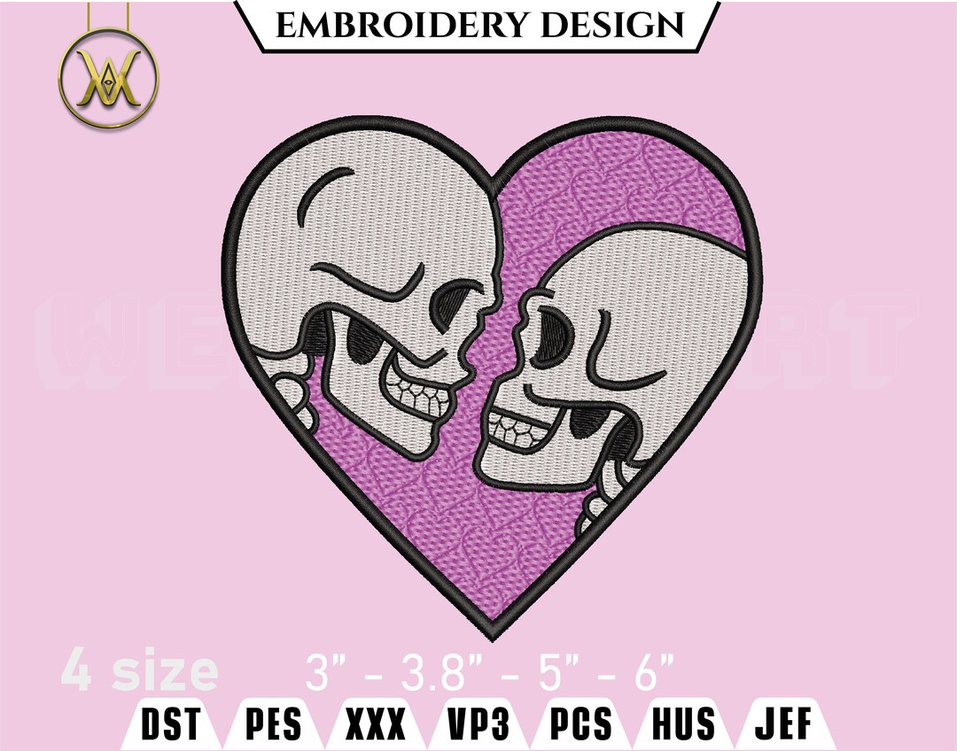 Skeleton Kiss Embroidery Designs Halloween Digital Download Heart ...