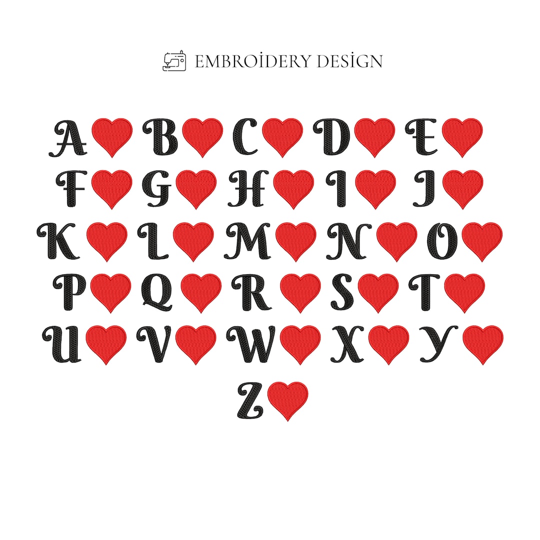 Mini Heart Alphabet Love Sleeve Embroidery File | Digital Download ...