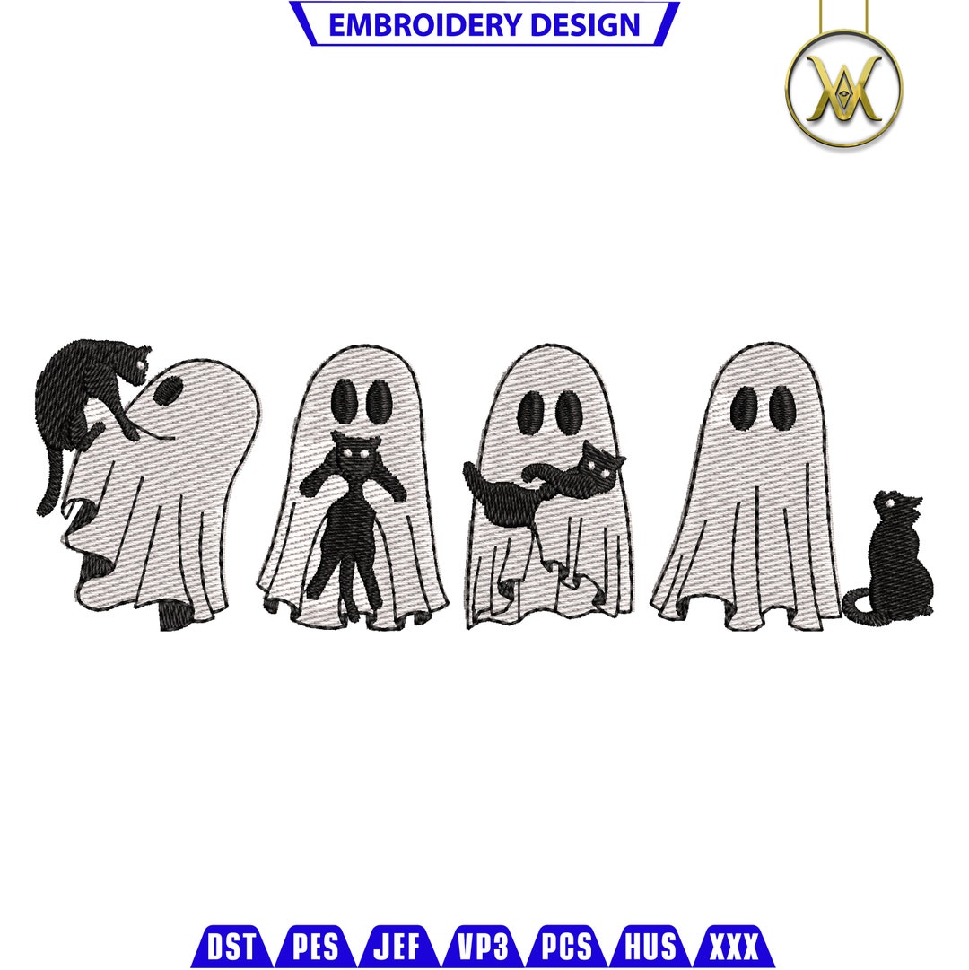 Ghost and Cat Embroidery File | Halloween Embroidery File | Embroidery ...