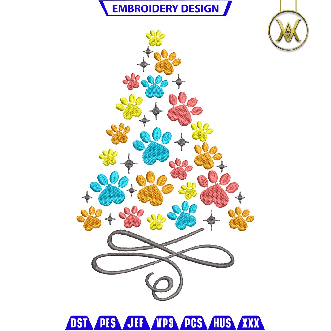 Christmas Paw Print Tree Embroidery Design (digital Download) - Etsy