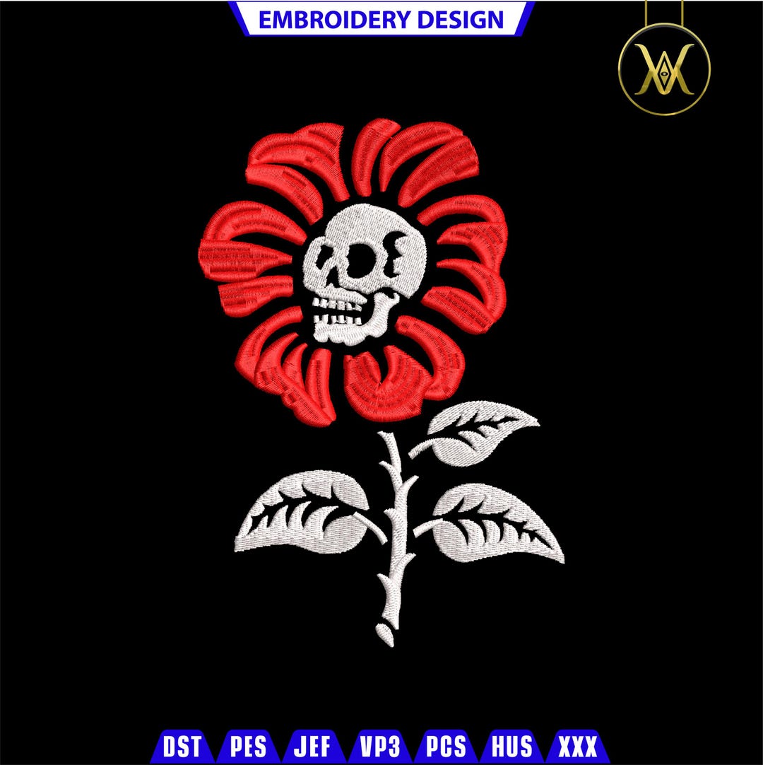 Skull Rose Embroidery Design | Halloween Embroidery File | Embroidery ...