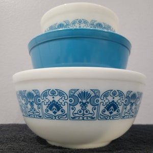 Pyrex Horizon Blue Mixing Bowl Set - Etsy