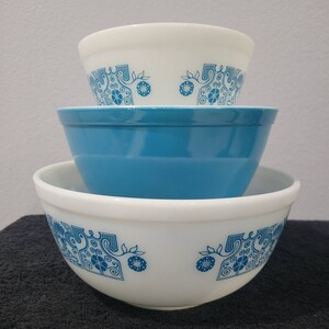 Pyrex Horizon Blue Mixing Bowl Set - Etsy