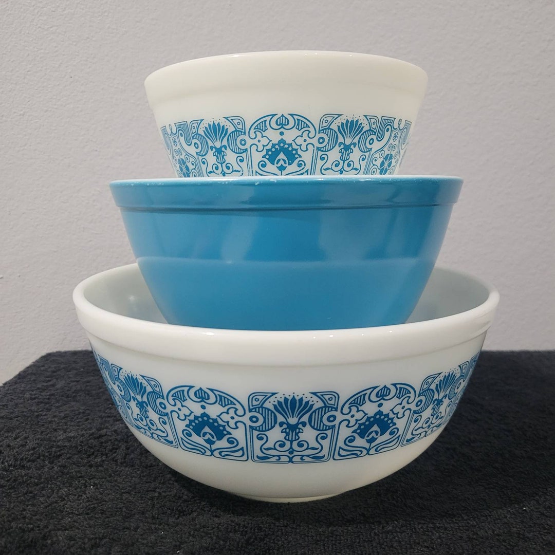 Pyrex Horizon Blue Mixing Bowl Set - Etsy