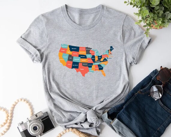 USA Map With Colored States T-shirt Graphic T-shirt Unisex - Etsy