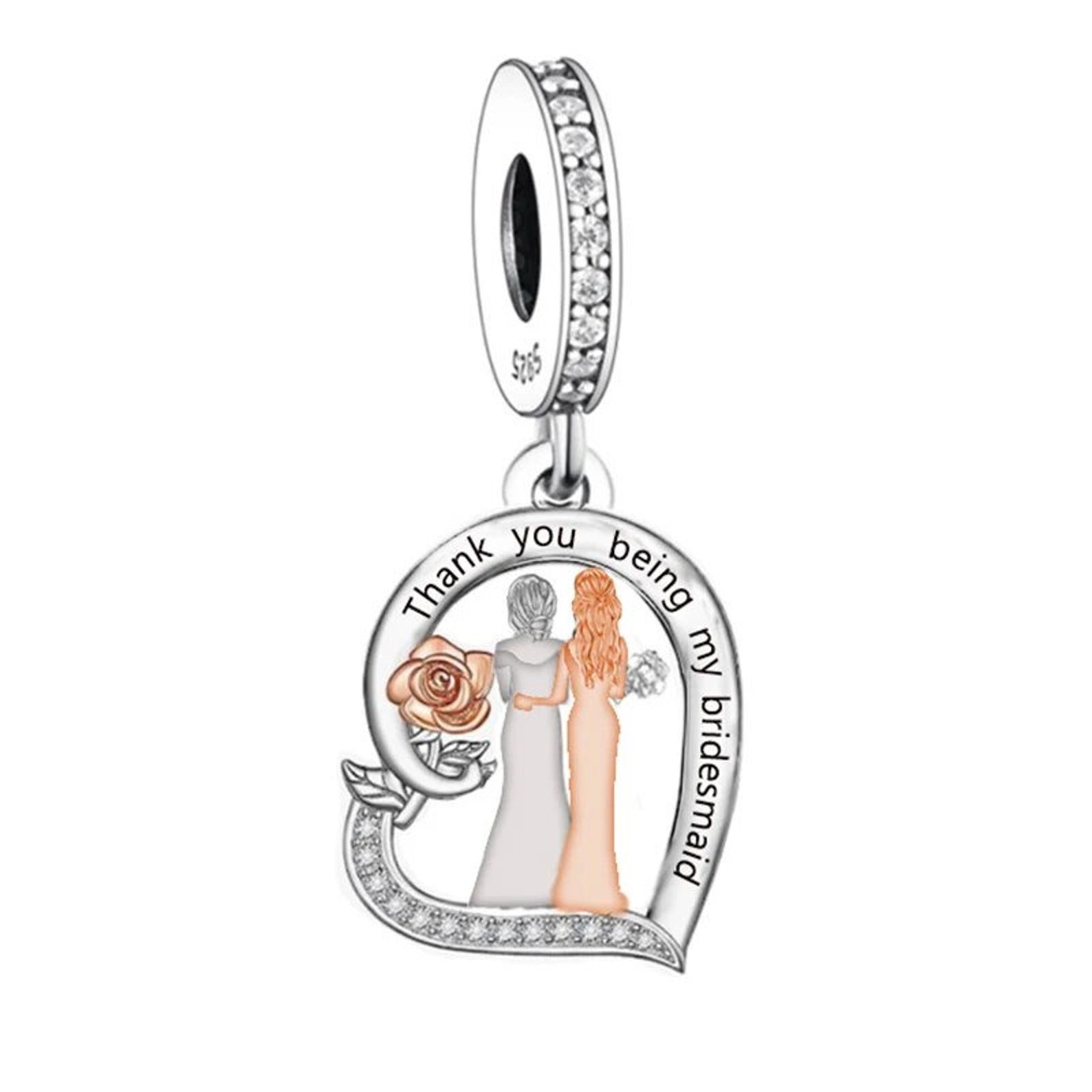 Bridesmaid Charm Pandora Fitting 925 Silver & Rose Gold Wedding ...