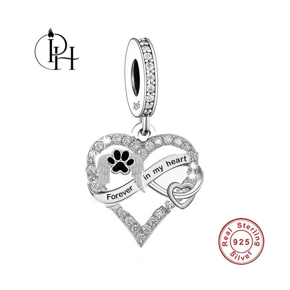 Dog Cat Memorial Paw Charm Pandora Fitting Pet Loss Genuine 925 Silver Dangle Forever in My Heart Etsy