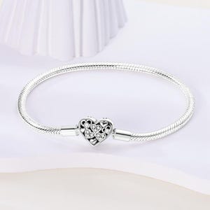 Bracelet for Charms Pandora Style Snake Chain Heart Clasp 18cm 19cm 20cm 925 Sterling Silver ...