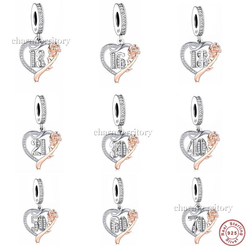60th Birthday Charm Pandora Fitting 925 Sterling Silver & Rose - Etsy