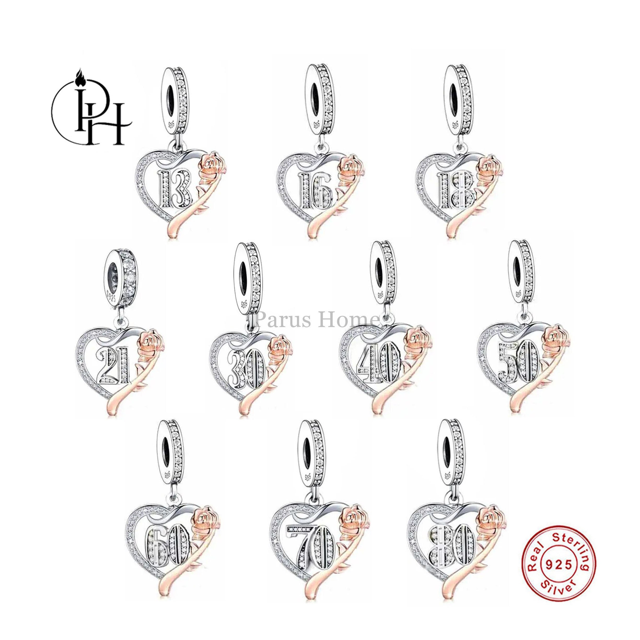 60th Birthday Charm Pandora Fitting 925 Sterling Silver & Rose Gold ...