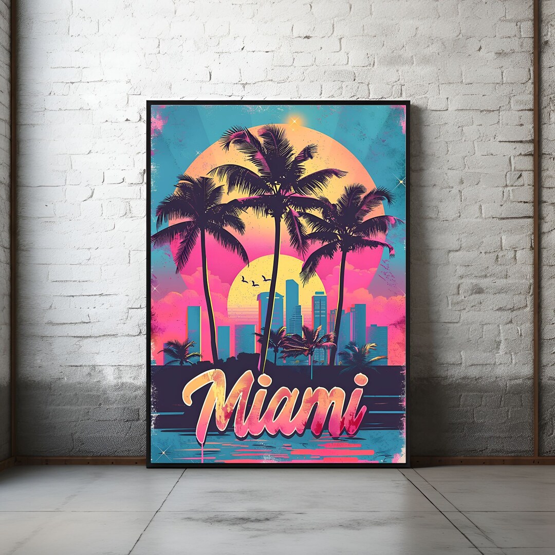 Miami Skyline Art Print Travel Poster Digital Download - Etsy