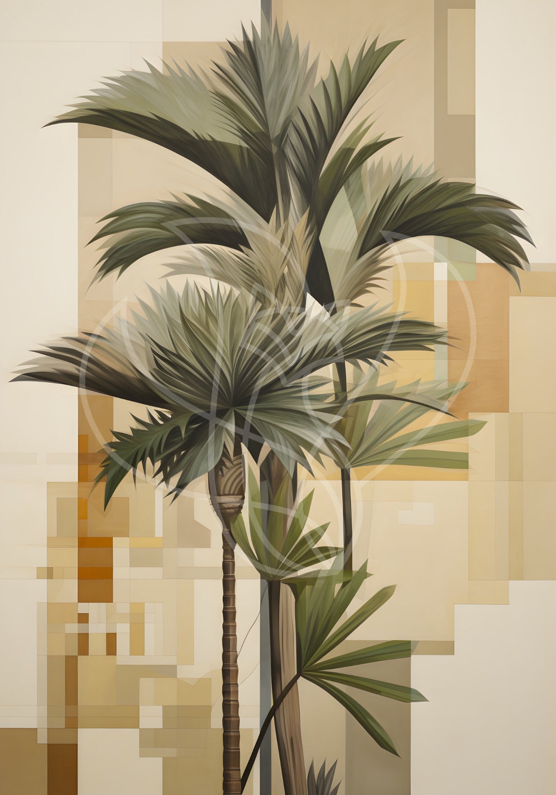 Palm Tree in Boho Style Cubism Art Print Posters - Etsy
