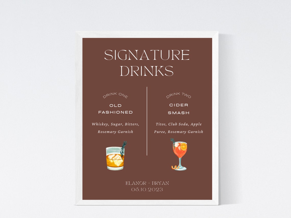 Fall Signature Drink Sign Template, Wedding Signature Drinks Template ...