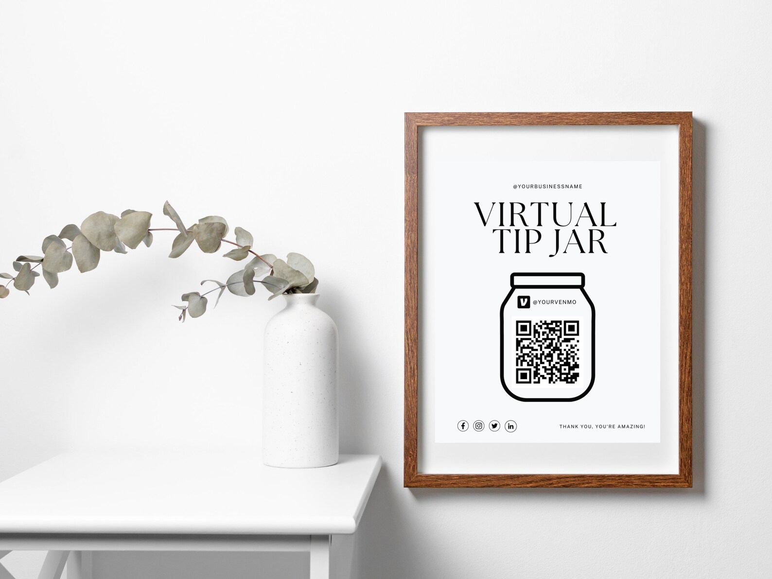 Tip Sign With QR Code Venmo Tip Sign Template Virtual Tip - Etsy