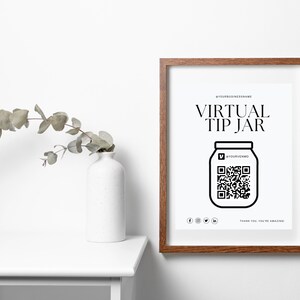 Tip Sign With QR Code Venmo Tip Sign Template Virtual Tip - Etsy