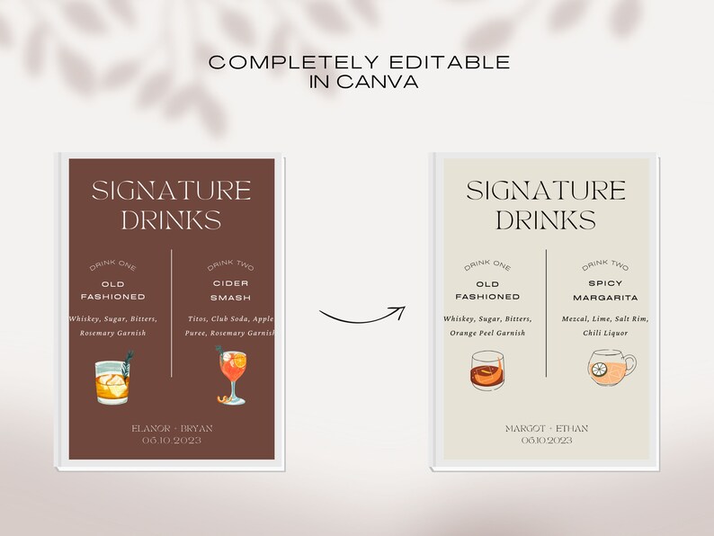 Fall Signature Drink Sign Template, Wedding Signature Drinks Template ...