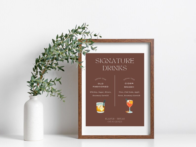 Fall Signature Drink Sign Template, Wedding Signature Drinks Template ...