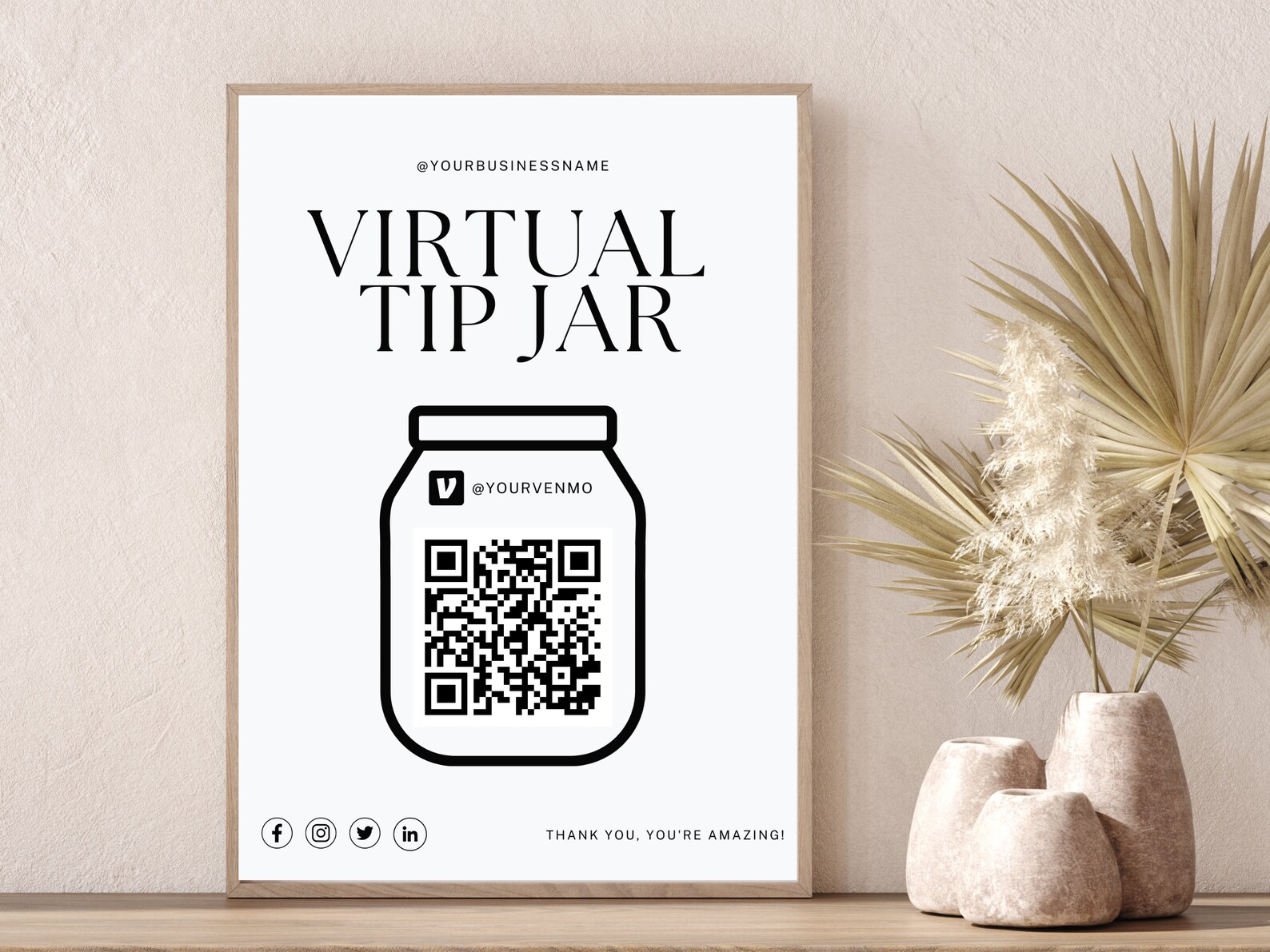Tip Sign With QR Code Venmo Tip Sign Template Virtual Tip - Etsy