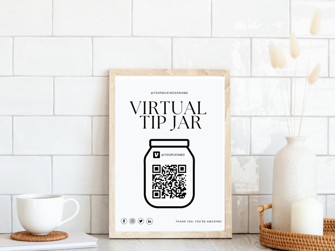 Tip Sign With QR Code Venmo Tip Sign Template Virtual Tip - Etsy