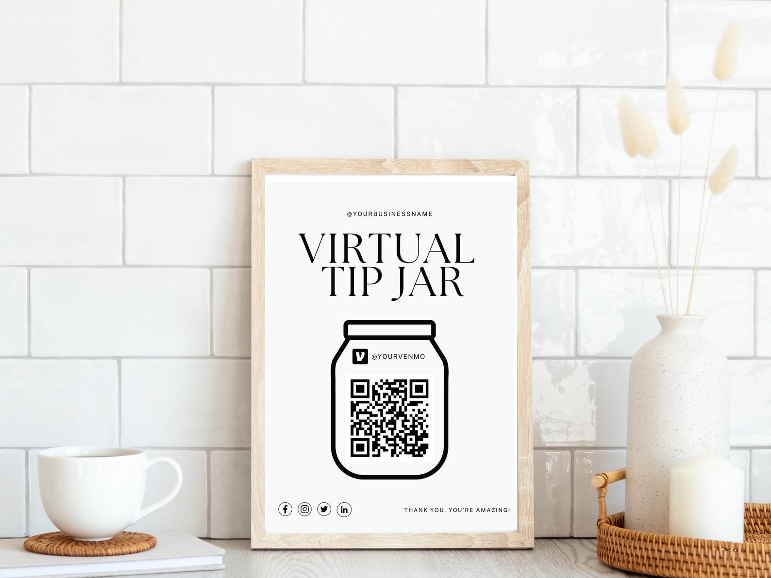 Tip Sign With QR Code Venmo Tip Sign Template Virtual Tip - Etsy