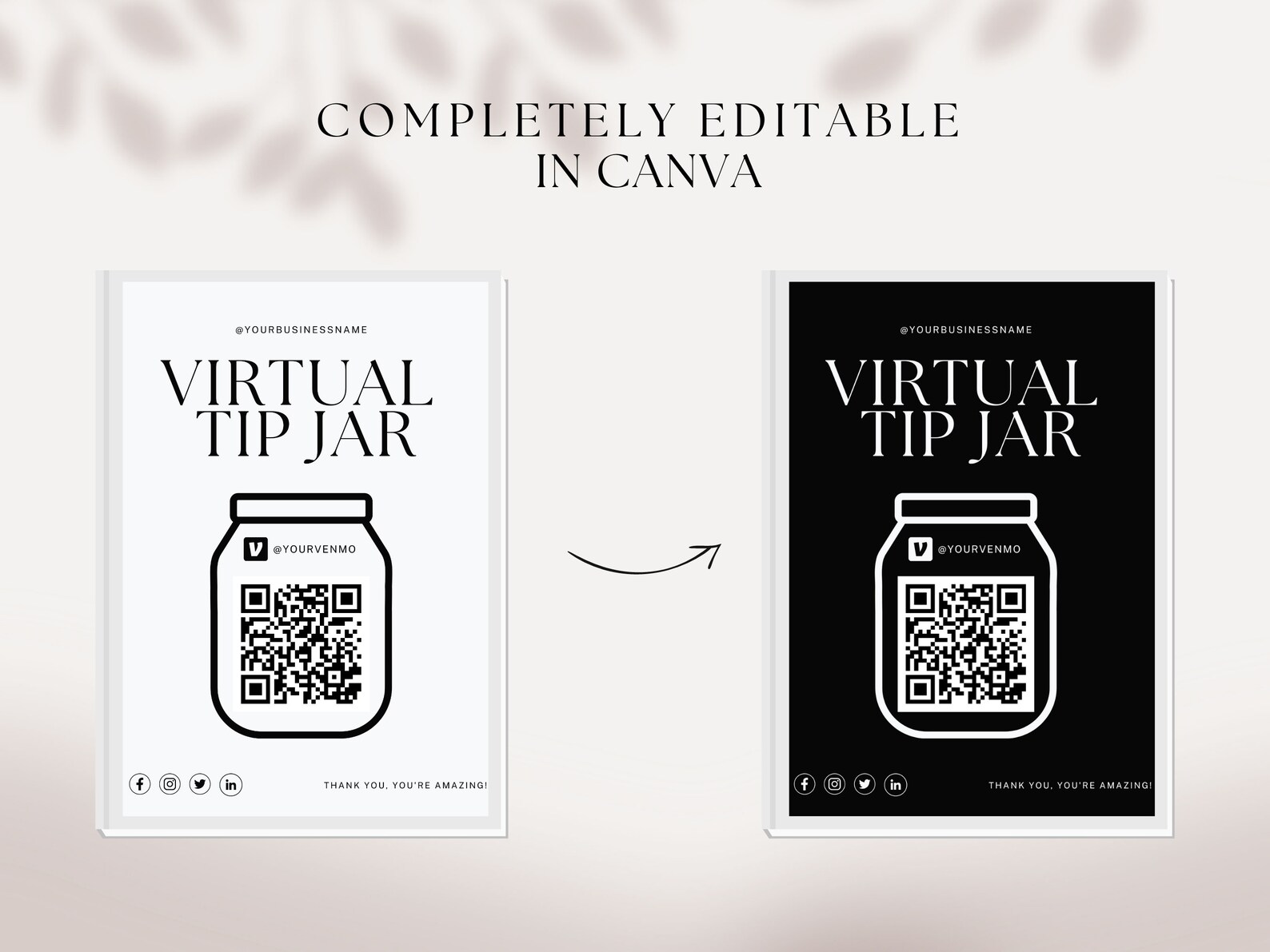 Tip Sign With QR Code Venmo Tip Sign Template Virtual Tip - Etsy