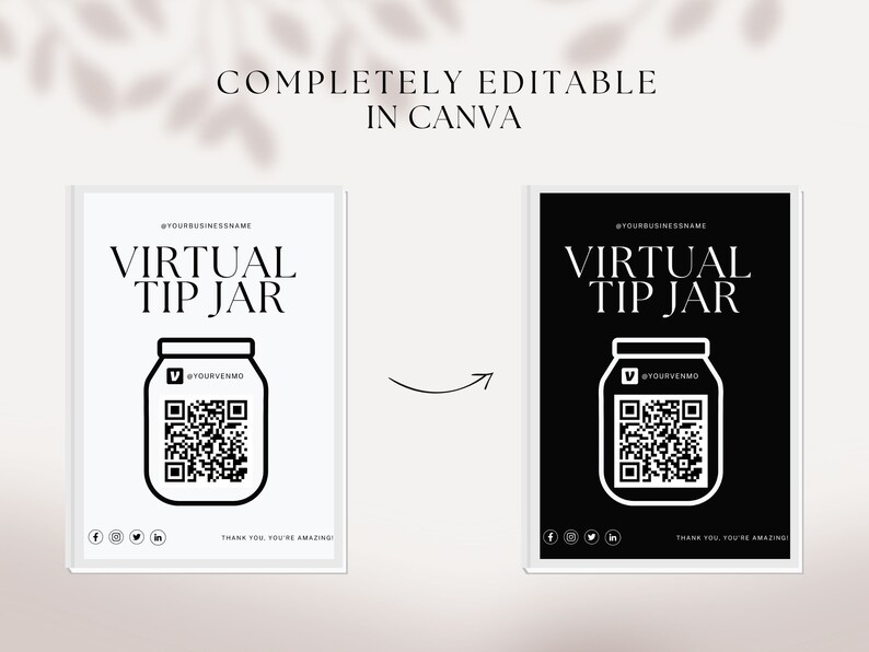 Tip Sign With QR Code Venmo Tip Sign Template Virtual Tip - Etsy