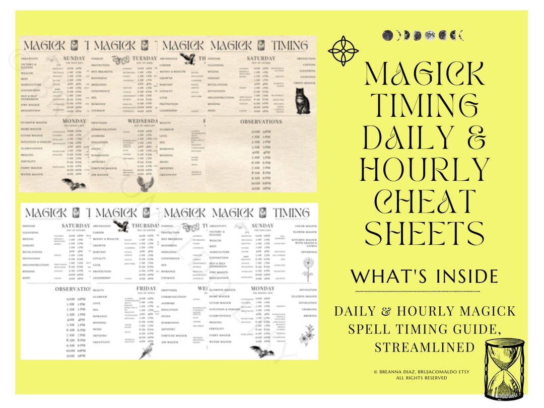 Magick Timing DAYS & HOURS Magick Correspondence Cheat Sheet for ...