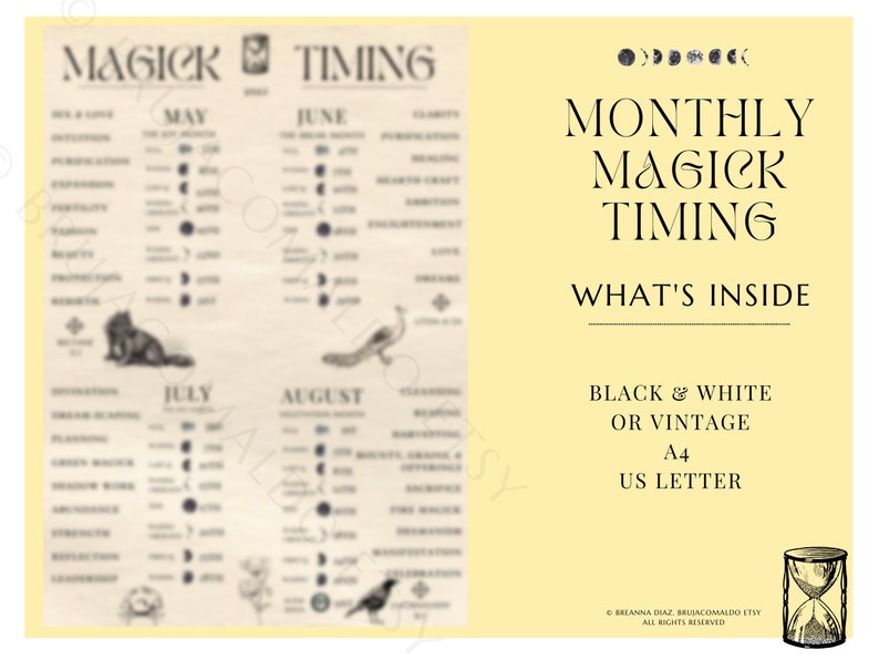 Magick Timing MONTHS Correspondence Cheat Sheet for Ultimate Witch ...