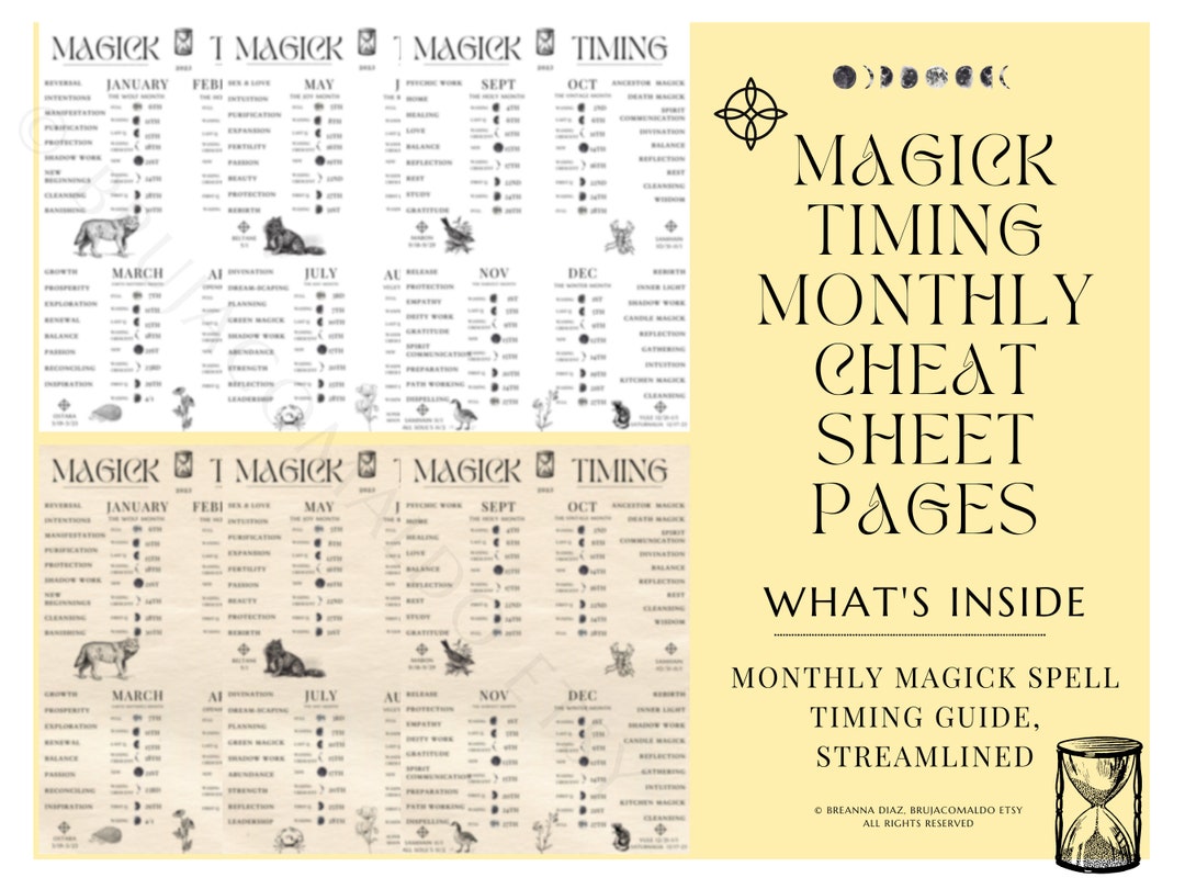 Magick Timing MONTHS Correspondence Cheat Sheet for Ultimate Witch ...