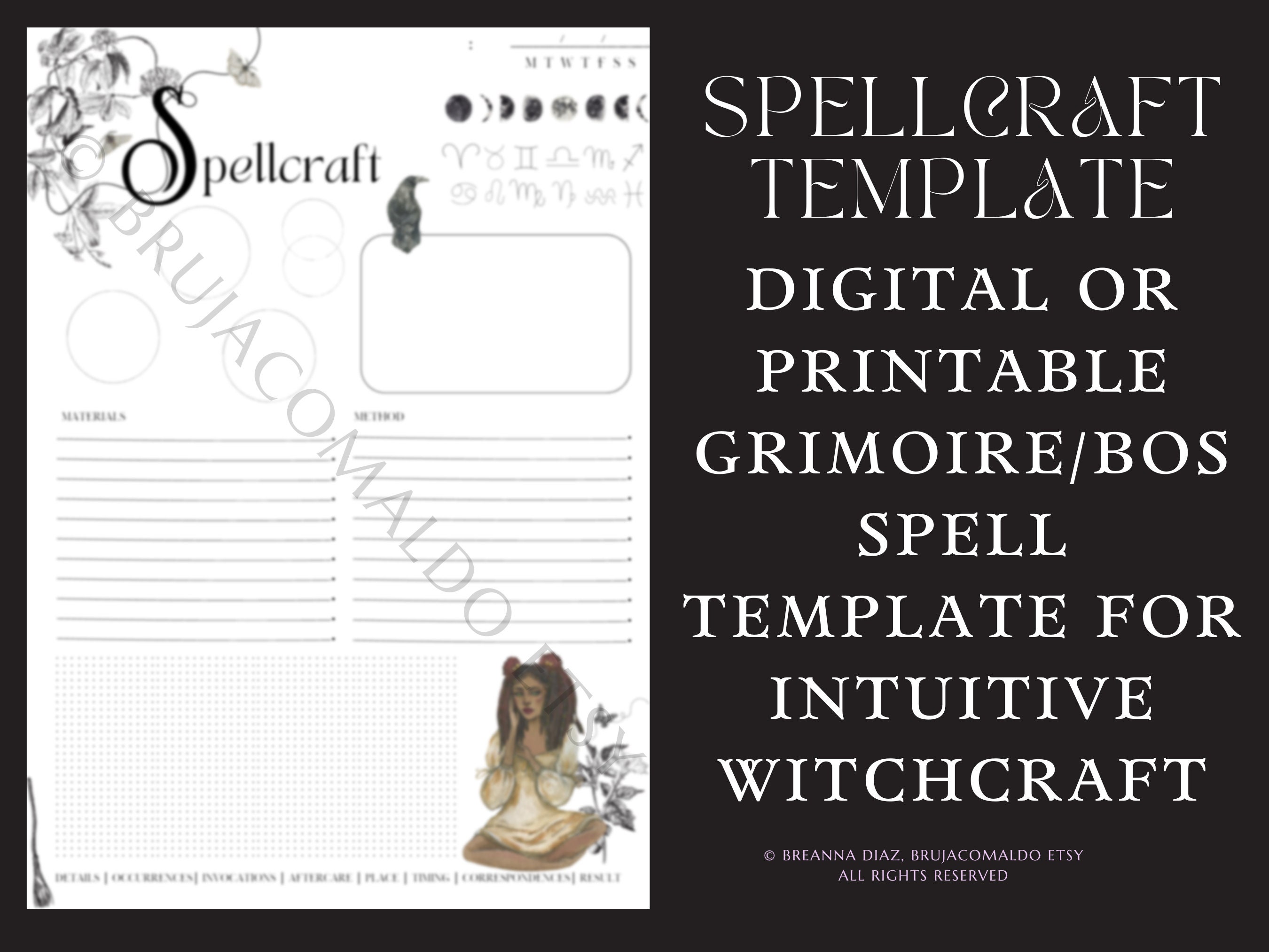 Spellcraft Template Digital & Printable Grimoire Book of Shadows Spell ...