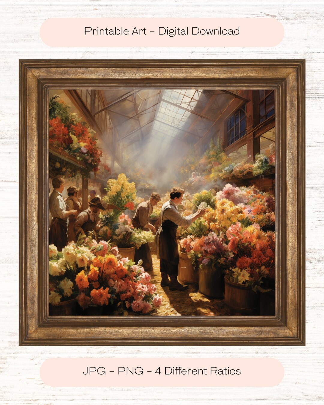 Vintage Flower Market Painting | Printable Wall Art | Digital Print ...