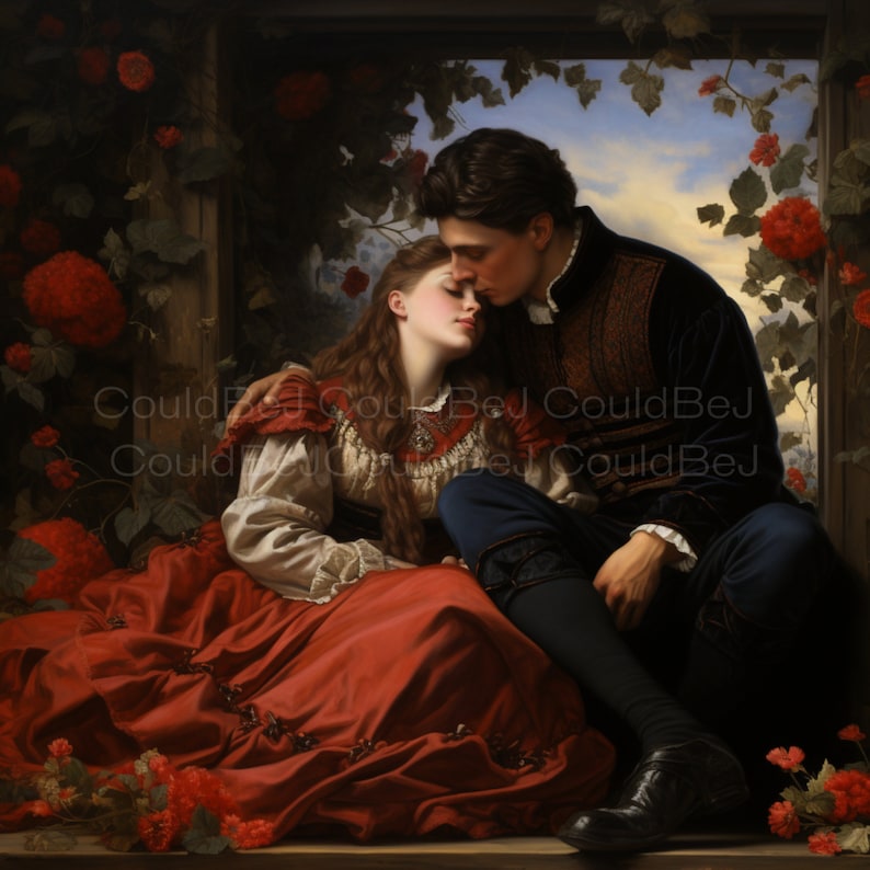 Vintage Renaissance Love in Red Painting | Young Couple Print | Old ...