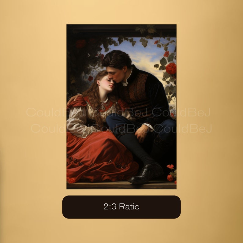 Vintage Renaissance Love in Red Painting | Young Couple Print | Old ...
