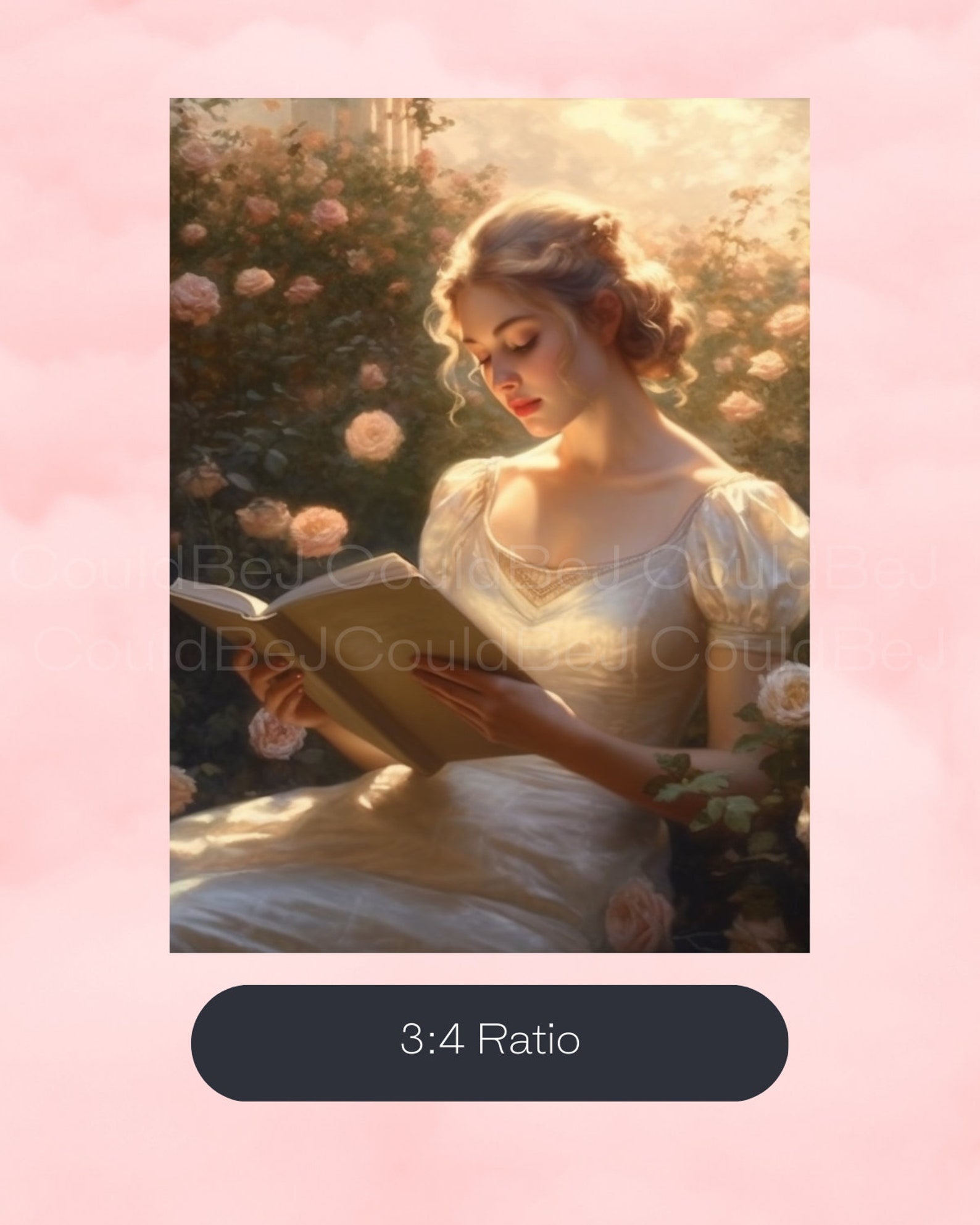 Vintage Woman Reading in Pink Roses Painting Printable Wall - Etsy