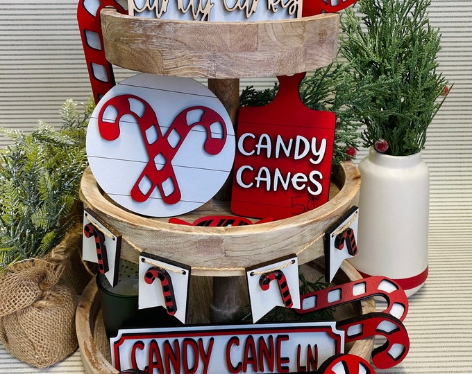 Christmas Candy Canes Tier Tray Mini Sign, Peppermint Decor, Christmas ...