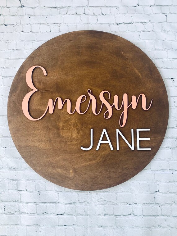 Custom Wooden Nursery Name Sign Round Nursery Name Sign 3D - Etsy