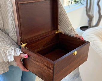 Large Wooden Keepsake Box With Lid - Wood Storage Box for Home ...