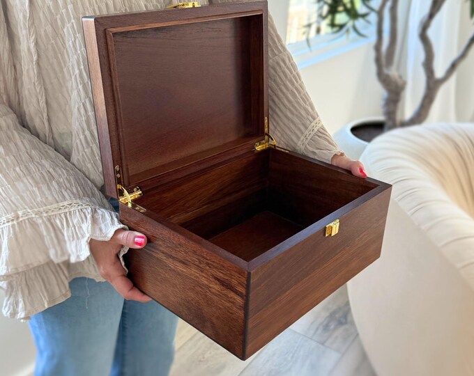 Wooden Box With Hinged Lid, Walnut Keepsake Box, Handmade Home Decor ...