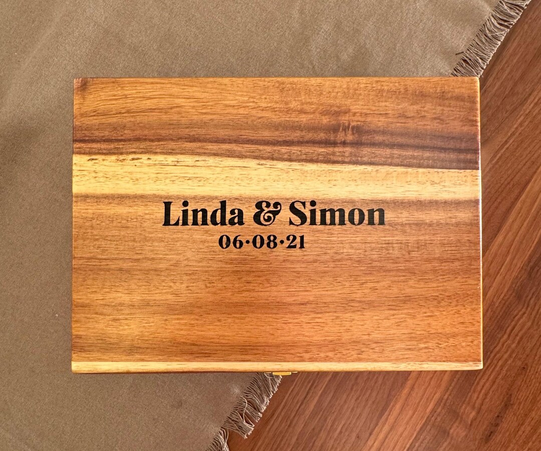Handmade Acacia Wood Wedding Box for Couples, Personalized Varnish ...
