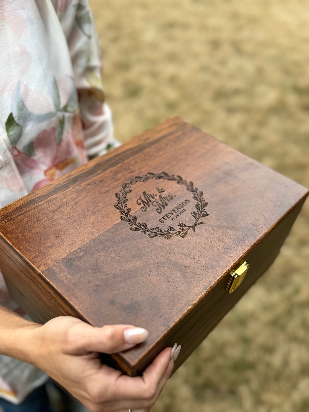 Engraved Wood Memory Box: Personalized Floral Couple Keepsake Chest - Etsy