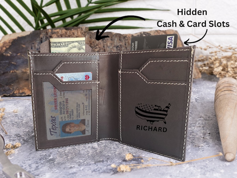Personalized Leather Bifold Wallet: American Flag Engraved, Military ...