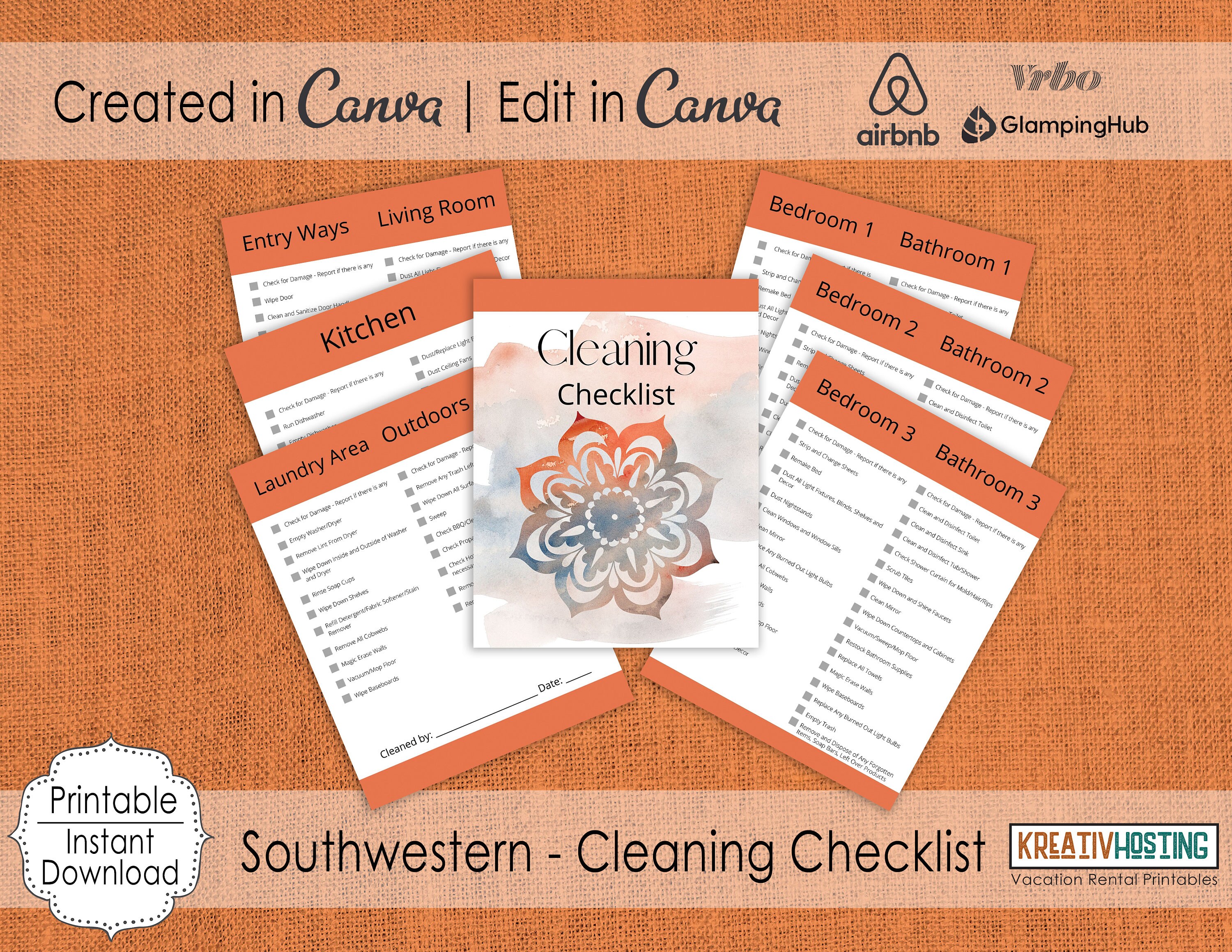 Cleaning Checklist Southwestern Theme Airbnb Host VRBO | Etsy