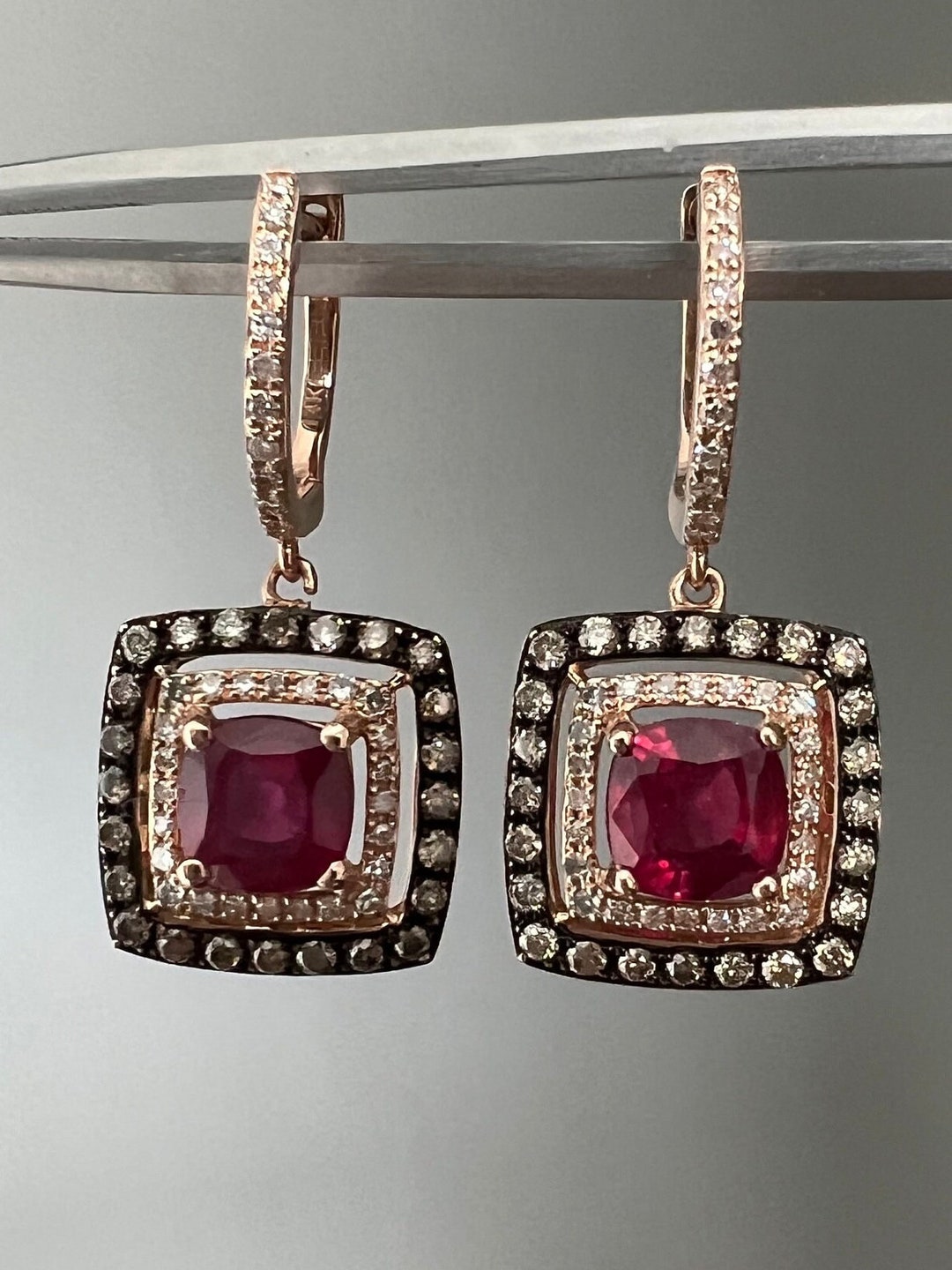 Effy Diamond and Ruby Earring in Rose Gold - Etsy