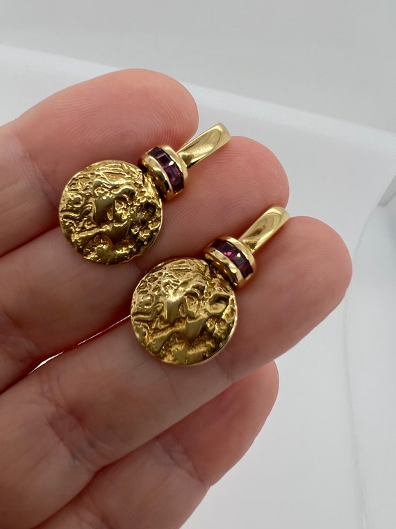 Vintage Salvador Dali 18k gold coin earrings with rub… - Gem