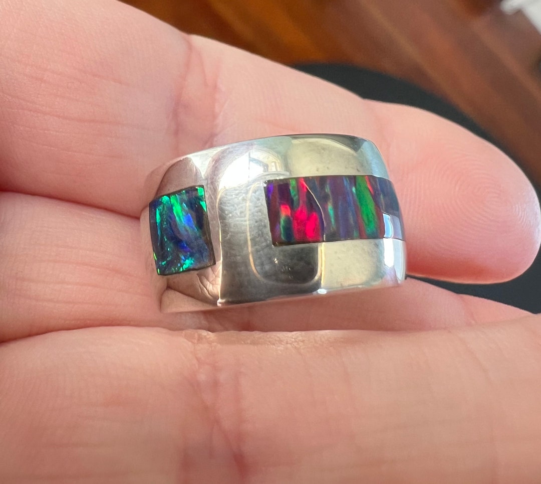 Vintage Lab Opal Ring in Sterling Silver Cigar Style Band Sz 5-6 - Etsy