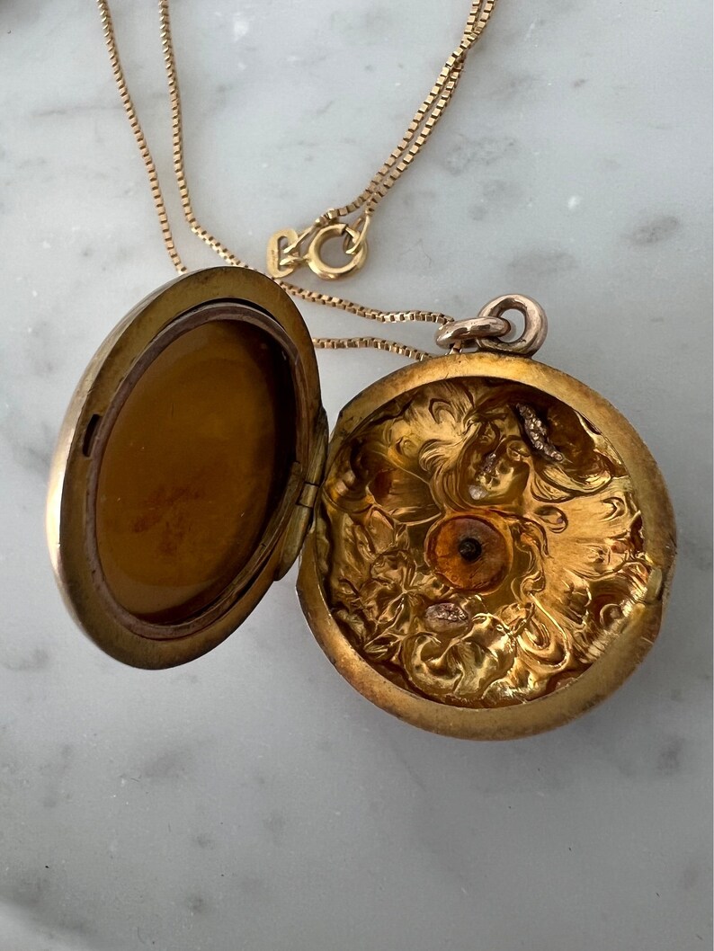 Antique Art Nouveau Gold Locket Necklace With Diamond - Etsy